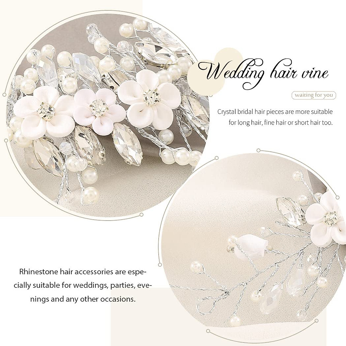 GORAIS Flower Bride Wedding Hair Vine Silver Rhinestone Bridal Headpiece Pearl Hair Piece Crystal Hair Accessories for Women and Girls