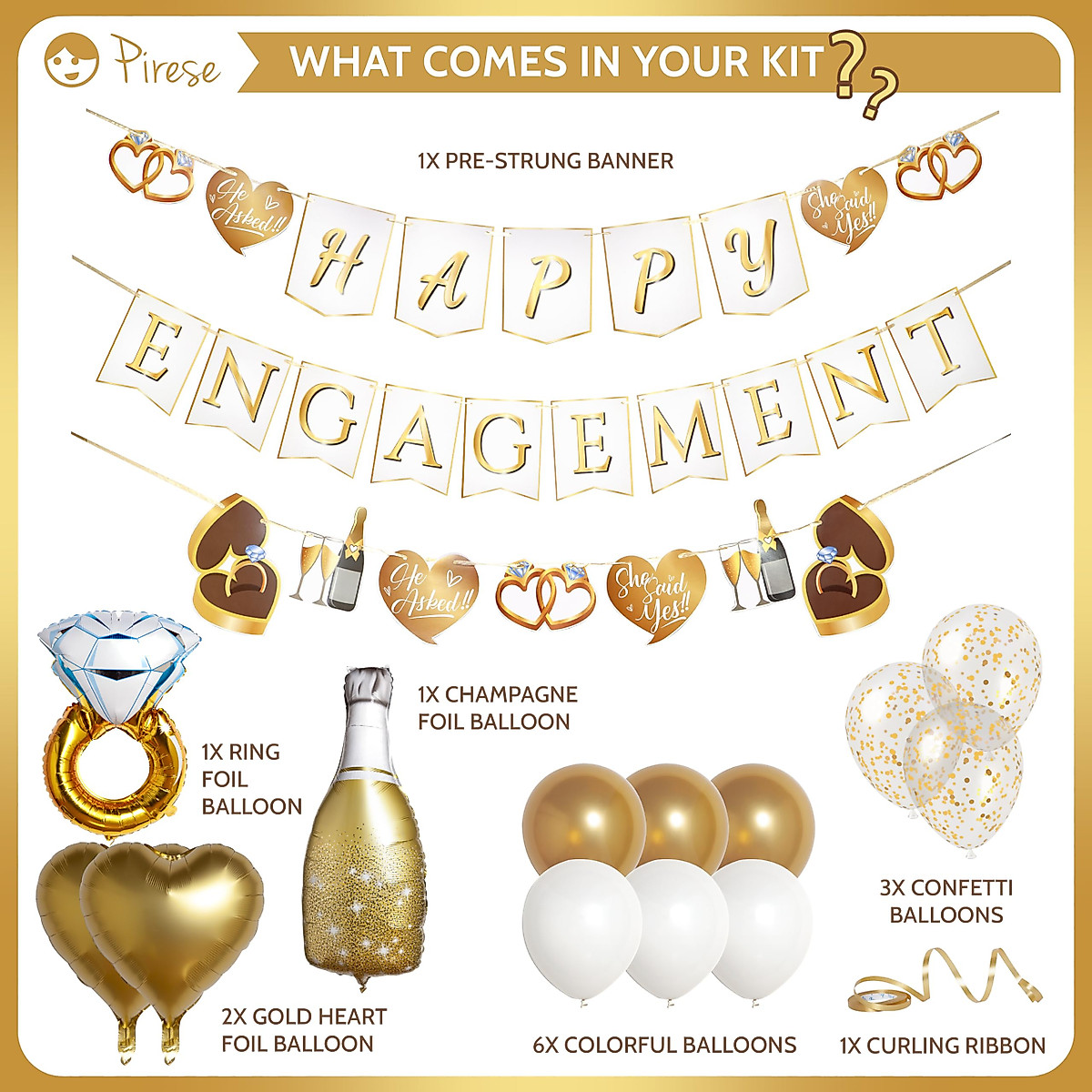 Pirese Happy Engagement Banner, Just Engaged Banner, Happy Engagement Party Decorations | Just Engaged Decorations | Almost Married Decorations | Congratulations Wedding Decorations | Engagement Sign