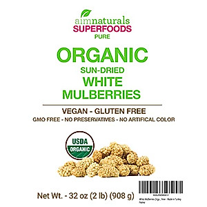 White Mulberries Dried Organic Bulk 2 Lbs Bag– 100% USDA Organic Certified – Sun Dried, Raw, Non GMO & Gluten Free – Product of Turkey