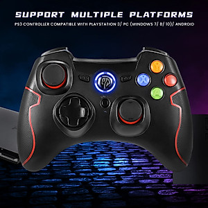 EasySMX PS3 Gaming Controller, Wireless 2.4G Gamepads with Vibration Fire Button Range up to 10m Support PC (Windows XP/7/8/10), Playstation 3, Android, TV Box Portable Gaming Joystick