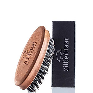 ZilberHaar Pocket Mustache and Beard Brush - Stiff Boar Bristles Small Brush - Perfect Beard Grooming Tool - Relieves beard itch - Short and Medium - Made In Germany