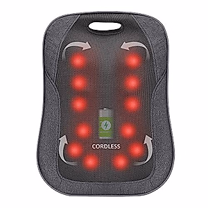 COMFIER Cordless Back Massager with Heat - Rechargeable Chair Massager, Shiatsu Massage Chair Pad with Adjustable Intensity,Portable Massage Cushion, Ideal Gifts for Men/Women