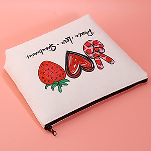 JXGZSO Strawberry Lover Gift Funny Banana Lunch Bag Peace Love Strawberries Makeup Storage Bag Fruit Themed Party Favor Bag