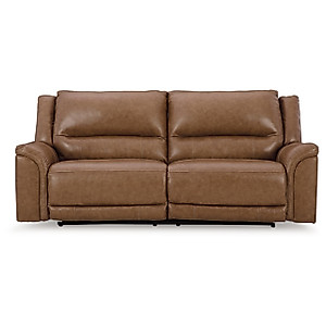 Signature Design by Ashley Trasimeno Contemporary Leather Match 2 Seat Power Reclining Sofa with Adjustable Headrest and USB Ports, Dark Brown
