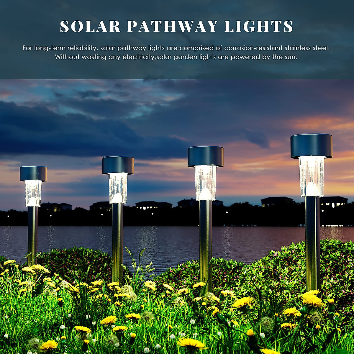 SOLPEX 16 Pack Solar Outdoor Lights Pathway, Stainless Steel Solar Lights Outdoor Waterproof,LED Landscape Lighting Solar Walkway Lights for Landscape/Patio/Lawn/Yard/Driveway-Cold White
