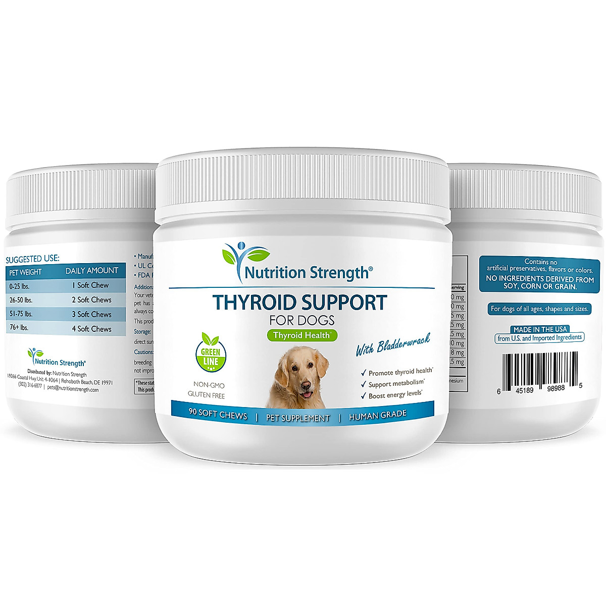 Nutrition Strength Thyroid Supplement for Dogs, Support for Hypothyroidism in Dogs with Organic Bladderwrack, Promotes Normal Function of Endocrine and Enzyme Systems, 90 Soft Chews