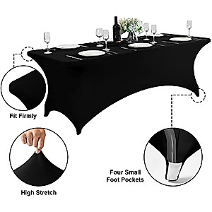 SUPERO Waterproof Spandex Table Cover for 4FT Table Universal Fitted Stretch Tablecloth for Party, Banquet, Wedding and Events-Black