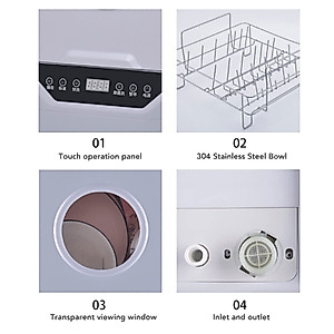 Portable Dishwasher Countertop, Mini Dishwasher with 6L Built in Water Tank,360° Dual Spray,Automatic Leak Proof for Small Apartments Dorms Offices RV 800W(US Plug)