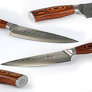 TUO Damascus Chef's Knife - Kitchen Knives - Japanese AUS10 HC 67 Layers Steel with Dragon Pattern - Ergonomic Pakkawood Handle - 8" - Fiery Phoenix Series Including Gift Box