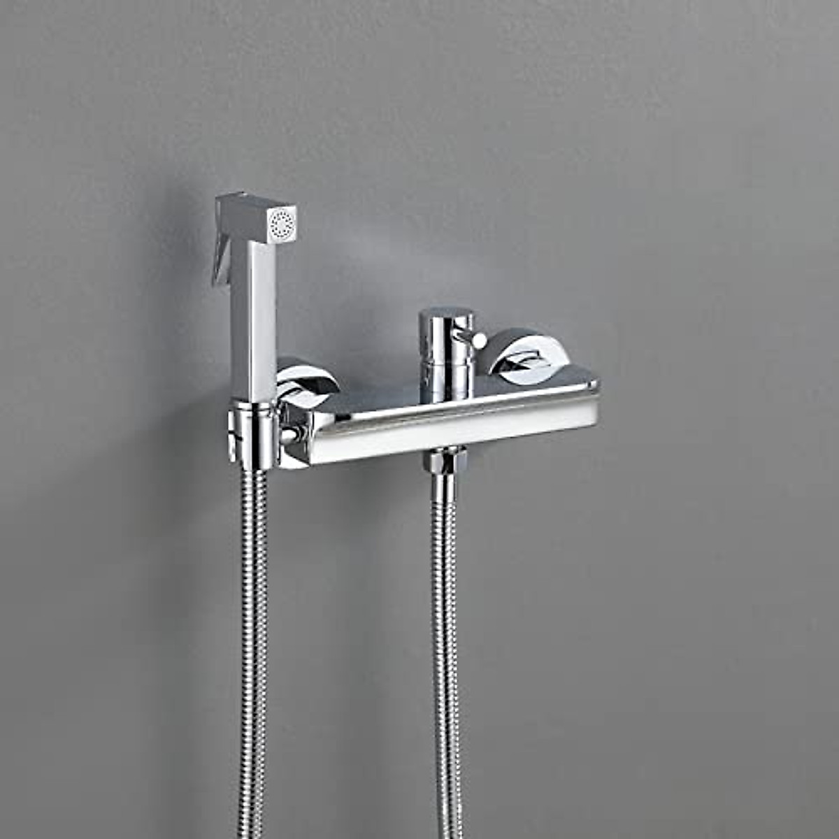 MINJING Bidet Sprayer Kit for Toilet Chrome Wall Mounted Bidet Attachment Faucet Single Handle Hot and Cold Bathroom Toilet Bidet Mixer Spray Kit,Shower Hose