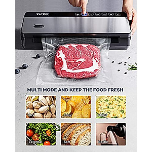Vacuum Sealer Machine with Starter Kit , TKTK 8 in 1 Powerful Sous Vide Food Vacuum Sealer, Seal a Meal Food Sealer with Pulse Function, Moist&Dry Mode, External VAC for Jars Containers, Built-in Cutter Slim Compact Design for Mom Wife Home Kitchen