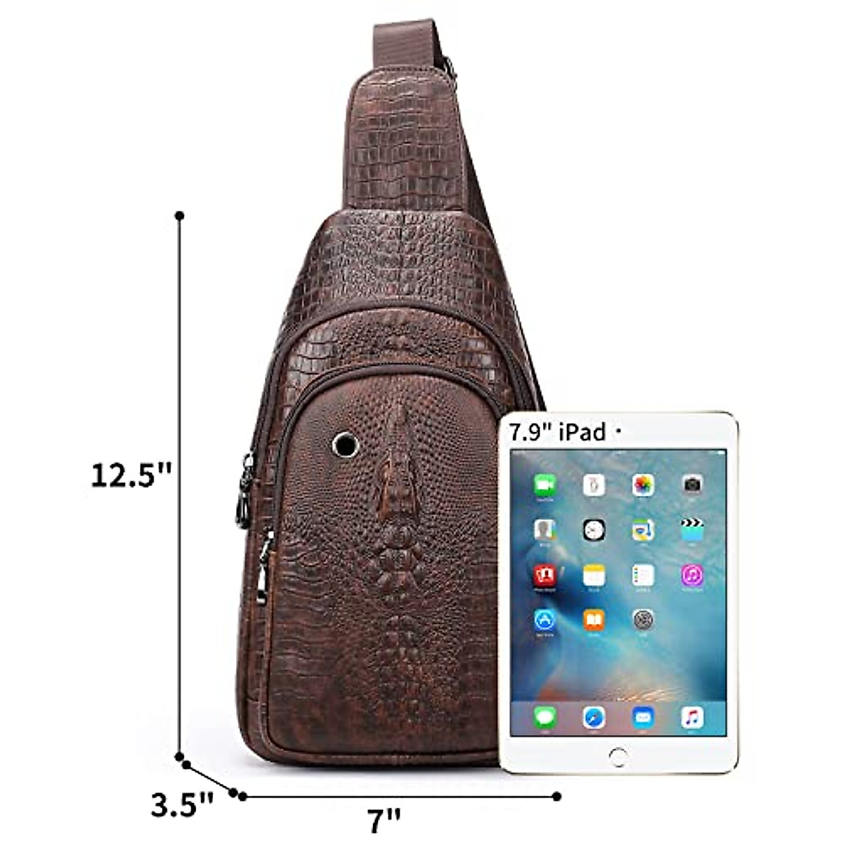 NIUCUNZH Sling Backpack,Small Crossbody Bag Crocodile Leather One Shoulder Sling Bags Travel Chest Pack Brown