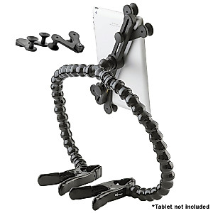 MOGO ModularHose Tablet Holder with Heavy Duty Spring Clamp (Opens to 2"), Compatible with Tablets and Cases up to 14.25" (iPad, iPad Air, iPad Pro 11, Samsung Tab, Microsoft Surface), Dual 18" Arms
