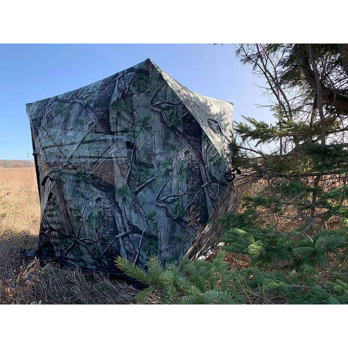 THUNDERBAY See Through Hunting Blind Combo with 2 Chairs, 3 Person Pop Up Ground Blinds 180 Degree, 300D Durable Hunting Tent for Deer & Turkey Hunting (Camouflage), Floor Space 62" x 62"