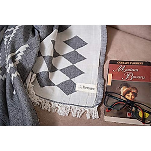 Bersuse 100% Cotton Bahamas XL Throw Blanket Turkish Towel - 75x90 Inches, Black