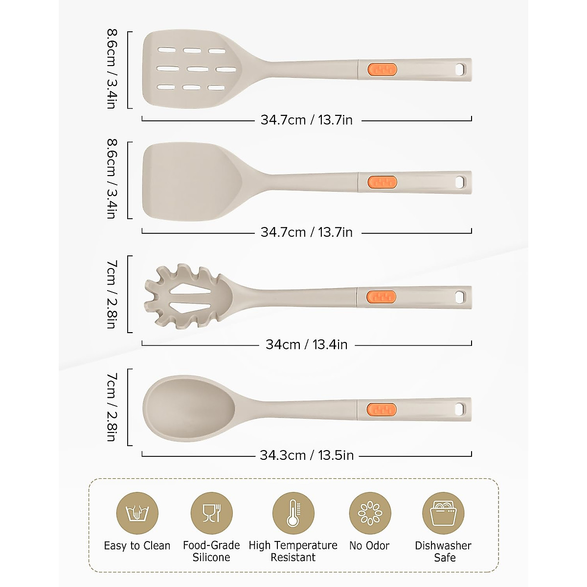 Silicone Cooking Spatulas and Spaghetti Spoons, 4 Pack Heat Resistant Full Silicone Cooking Utensils Set, Non Stick Large Kitchen Silicone Spatula Spoons for Cooking, Mixing, Serving, Draining