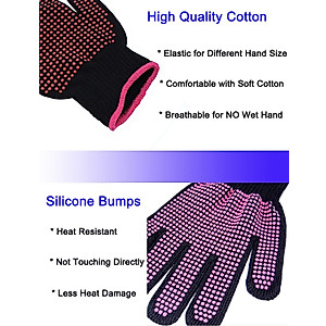 Heat Resistant Glove with Heat Resistant Mat for Curling Iron, Hair Straightener, Flat Irons, Silicone Bump Glove, 9” x 6.5” Food Grade Silicone Mat, Pink