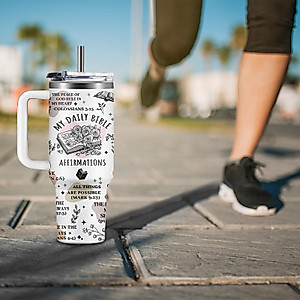 Christian Gifts for Women 40 Oz My Daily Bible Affirmations Cup Tumbler with Lids and Straws, Faith Based Bible Verse Gifts Coffee Mugs, Inspirational Religions Birthday Gift for Women Mom Friends