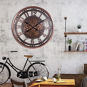 INFINITY TIME 21 Inch Moving Gears Wall Clock,Large Wall Clocks for Living Room Decor,Metal Decorative Wall Clock,Copper Roman Numeral