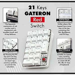 Qisan Mechanical Numeric Keypad GATERON Red Switch Wired Crystal Case White Backlit Gaming Keypad 21 Keys Mini Numpad Portable Mechanical Numpad Extended | Laptop Accessories | keypad for Computer
