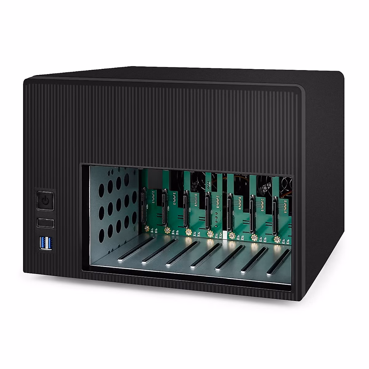 AUDHEID K7 8 Bay NAS Case, Computer Enclosures Compatible Micro-ATX Mini-ITX Motherboard, 3 x Fans, 8 x 2.5/3.5" Tray, Network Attached Storage Server for Home(Diskless)