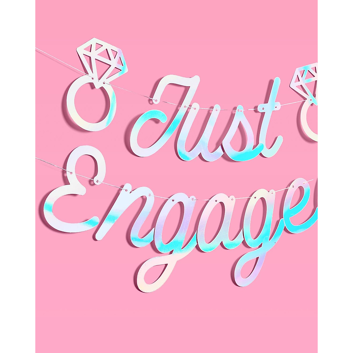 xo, Fetti Just Engaged Iridescent Foil Banner - 5 Ft. | Engagement Party Decoration, Diamond Ring Proposal Decor, Bachelorette Backdrop, Bride To Be Photobooth, Bridal Shower Supplies