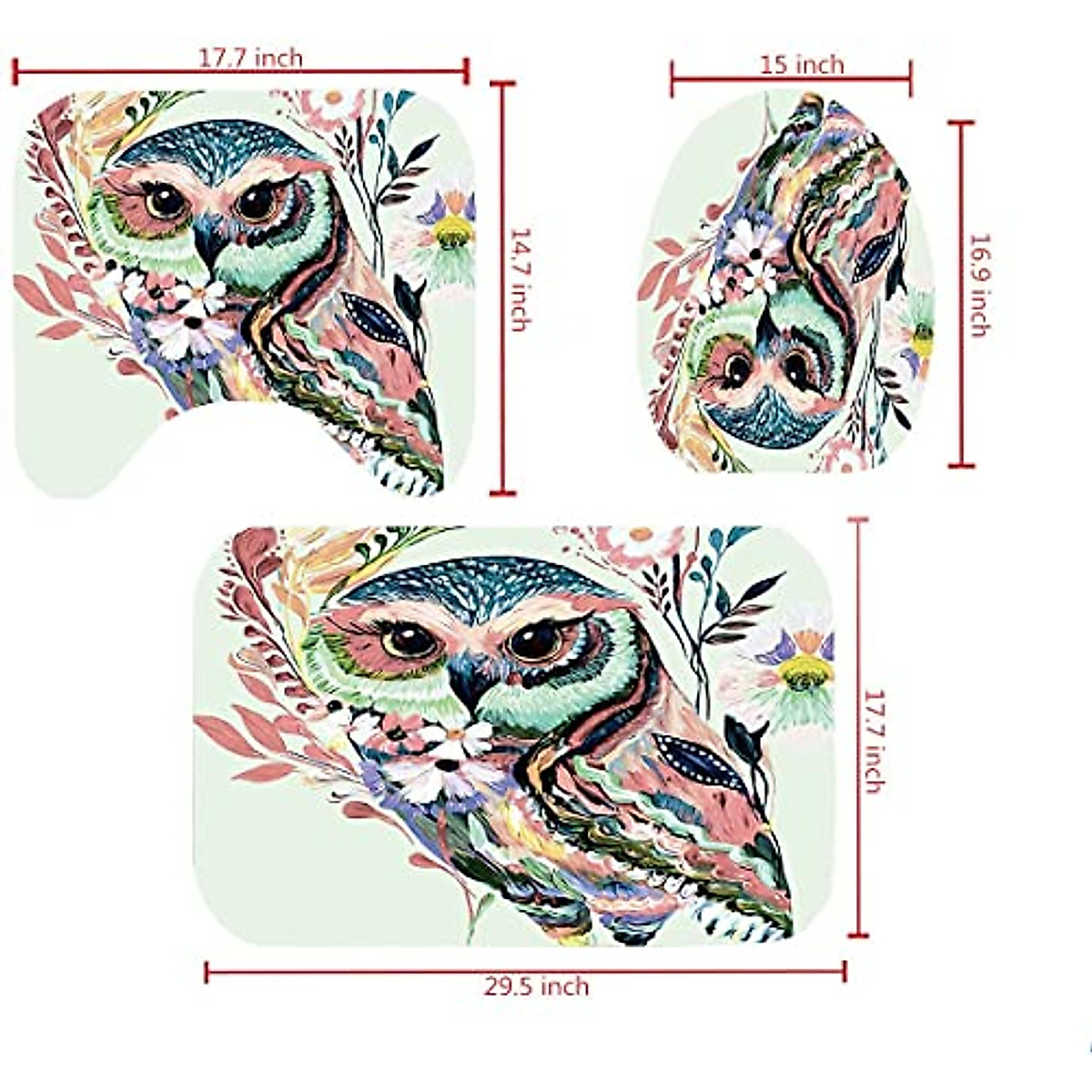 Colorful Owl Shower Curtain Sets with Rugs, Cute Oil Art Bathroom Sets with Shower Curtains and Rugs, Waterproof Fabric Bathroom Shower Curtain Sets