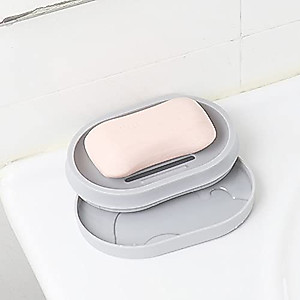 Sihuuu Soap Dish, Soap Saver Holder Soap Tray for Bathroom Shower Easy Cleaning, Dry, Stop Mushy Soap (Gray, Plastic)