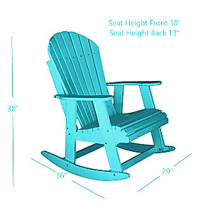 Phat Tommy Outdoor Rocking Chair - Adirondack Rocking Chair for Front Porch - Poly Outdoor Furniture - All Weather, Teal