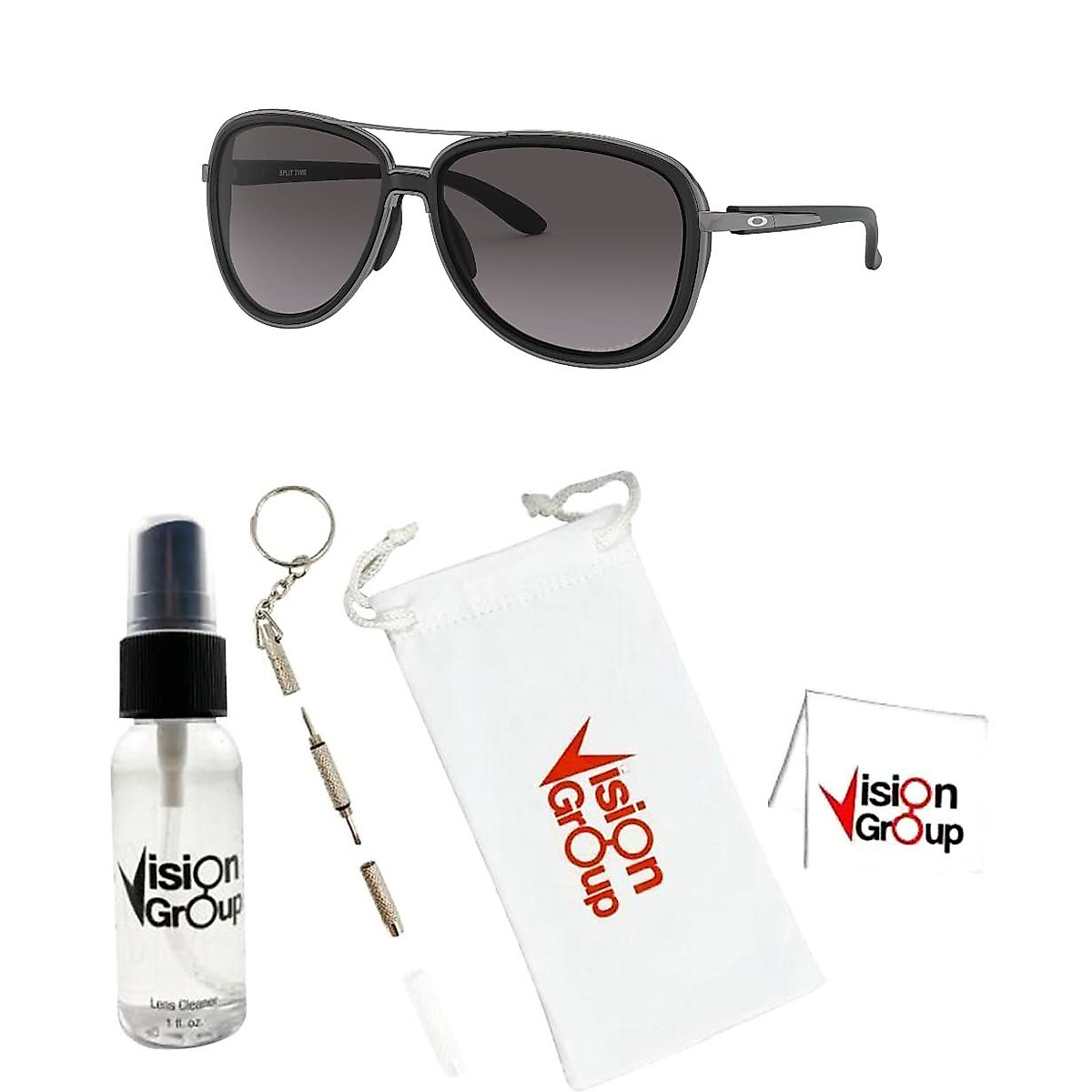 Oakley OO4129 Split Time Sunglasses+ Vision Group Accessories Bundle (Velvet Black/Prizm Grey Gradient (412917))