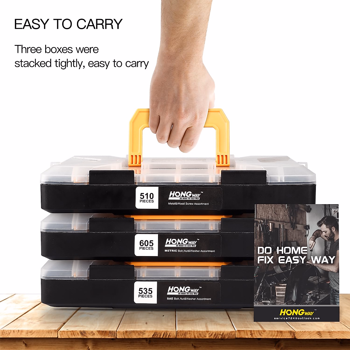 HongWay 2000pcs Hardware Assortment Kit, Nuts and Bolts Assortment Kit with 64 Sizes Bolts, Nuts & Washers Assortment and Metal & Wood Screw Organizer (3 Trays)