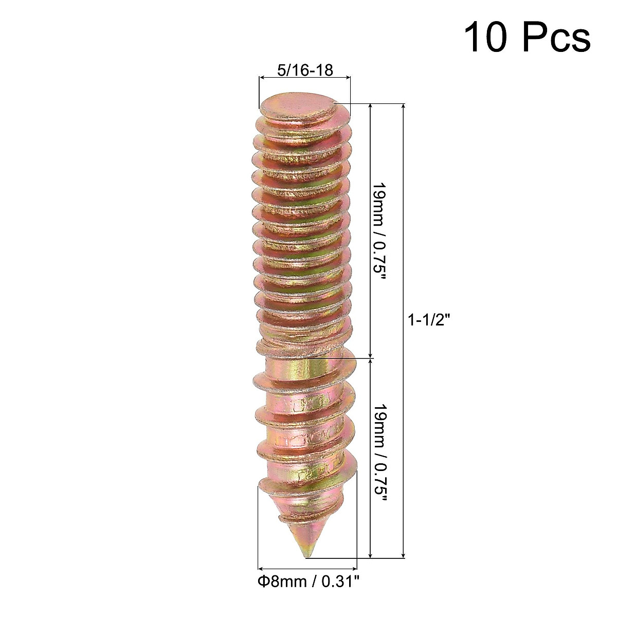 uxcell 5/16-18 x 1-1/2" Hanger Bolts Double Head Dowel Screw for Wood Furniture 10pcs