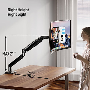 ErGear Single Monitor Mount for 13 to 40 inches Ultrawide Screens, Holds 26.5lbs, Gas Springs Single Monitor Arm, Single Monitor Stand with Swivel, Tilt, Rotation for Home and Office, VESA 75/100mm