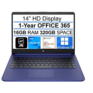 HP 2022 Newest Stream 14" HD Laptop, Intel Celeron N4020(up to 2.8GHz), 16GB RAM, 320GB Space(64GB eMMC+256GB Card), 1-Year Office 365, WiFi, HDMI, USB-C, Webcam, Bluetooth, Windows 11S, Blue+JVQ MP