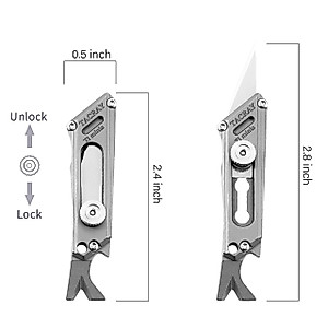 Tacray Titanium EDC Utility Knife with a bottle opener and in the tail, Pocket Knife Box Cutter with Retractable and Replaceable Blade, Mini Knife for Multiple Cutting Tasks(Gray)