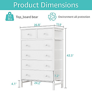 BOLUO White Chest of Drawers for Bedroom Dresser with 6 Drawer Fabric Dressers for Closet Girls Modern