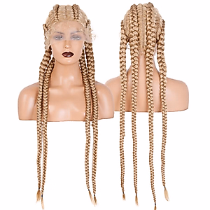 RONGDUOYI RDY Blonde Braided Lace Front Wigs Long Micro Box Braids Wigs Heat Friendly Hair Braiding Styles Replacement Wig for Black Women with Baby Hair (36Inch, Blonde)