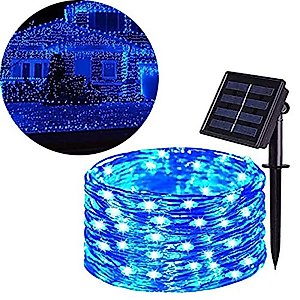 Solar Light String 100LED 36FT2 Patterns of Solar Fairy Light String Copper Wire lamp, Used for Garden, Terrace, Christmas, Wedding, Party Interior Decoration, Outdoor Waterproof (Blue Light)