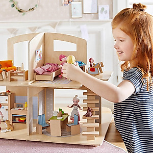 HABA Little Friends Dollhouse Town Villa with 10 Pieces of Furniture