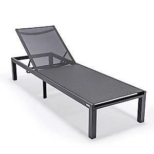 LeisureMod Marlin Poolside Outdoor Patio Lawn and Garden Modern Black Powder Coated Aluminum Frame Suntan Sling Chaise Lounge Chair, Set of 2