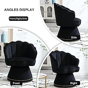 Sudwesto 360 Degree Swivel Barrel Chair, Velvet Upholstered Armchair, Round Accent Sofa Chair with Shell Back Design and Nailhead Trim, Swivel Club Chair for Living Room, Bedroom (Black)