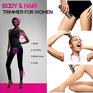 PRITECH Hair Trimmer for Women, Waterproof Bikini Trimmer for Women for Wet & Dry Use, Rechargeable Pubic Hair Trimmer Women, Women Electric Razor&Shaver with Standing Recharge Dock, Aurora Gray