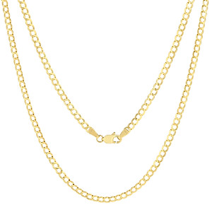 Nuragold 14k Yellow Gold 3mm Solid Cuban Curb Link Chain Pendant Necklace, Mens Womens Jewelry 16" 18" 20" 22" 24" 26" 28" 30"