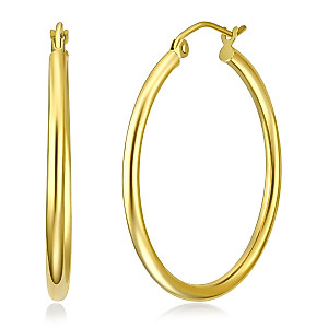 14k REAL Yellow Gold 2mm Thickness Hinged Hoop Earrings (30 x 30 mm)