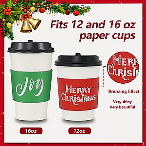 Whaline 40Pcs Christmas Coffee Tea Cup Sleeves Bronzing Silver Red Green Yellow Cup Sleeves for 12 and 16oz Disposable Cup Jacket for Hot Chocolate Cocoa Cold Beverage, 4 Design (No Cups Included)