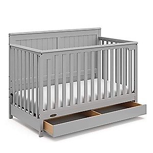 Graco Hadley 5-in-1 Convertible Crib with Drawer (Pebble Gray) – GREENGUARD Gold Certified, Crib with Drawer Combo, Full-Size Nursery Storage Drawer, Converts to Toddler Bed, Daybed