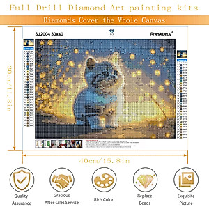 Rheskbecy Cat Diamond Art Painting Kits for Adults Full Drill Gem Painting Kit Round Diamond Dots Painting Gifts for Beginners Home Wall Decor Crafts 12x16in