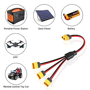 GINTOOYUN XT60 Splitter Extension Cable 1 Female to 3 Male Connector Adapter,12AWG XT60 Power Extension Cable for Solar Panel,Solar Generator,Portable Power Station, Drone,RV,Ship etc(0.3M)