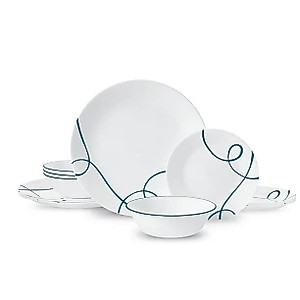 Corelle Lia 12-Piece Chips & Cracks Resistant Dinnerware Set, Service for 4, Blue,white