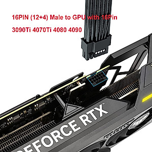 16Pin GPU 12VHPWR PCIe 5.0 Cable: 16AWG ATX 3.0 12VHPWR 16PIN PCIE Cable, 600W Male to Male 12+4 Pin PCIE Cable for RTX 4090 4080 3090TI 4070Ti for MSI, Gigabyte, GameMax, Thermaltake Power Supply